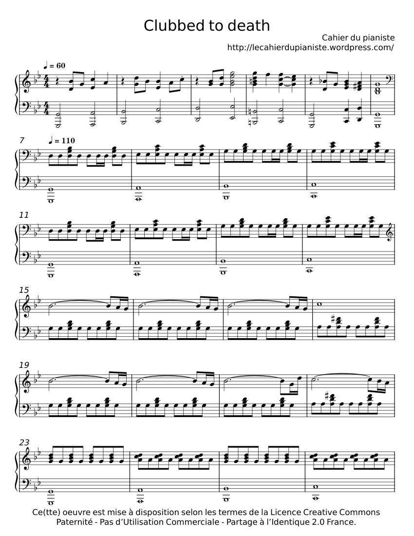 Clubbed to death Sheet music for Piano (Solo) | Musescore.com