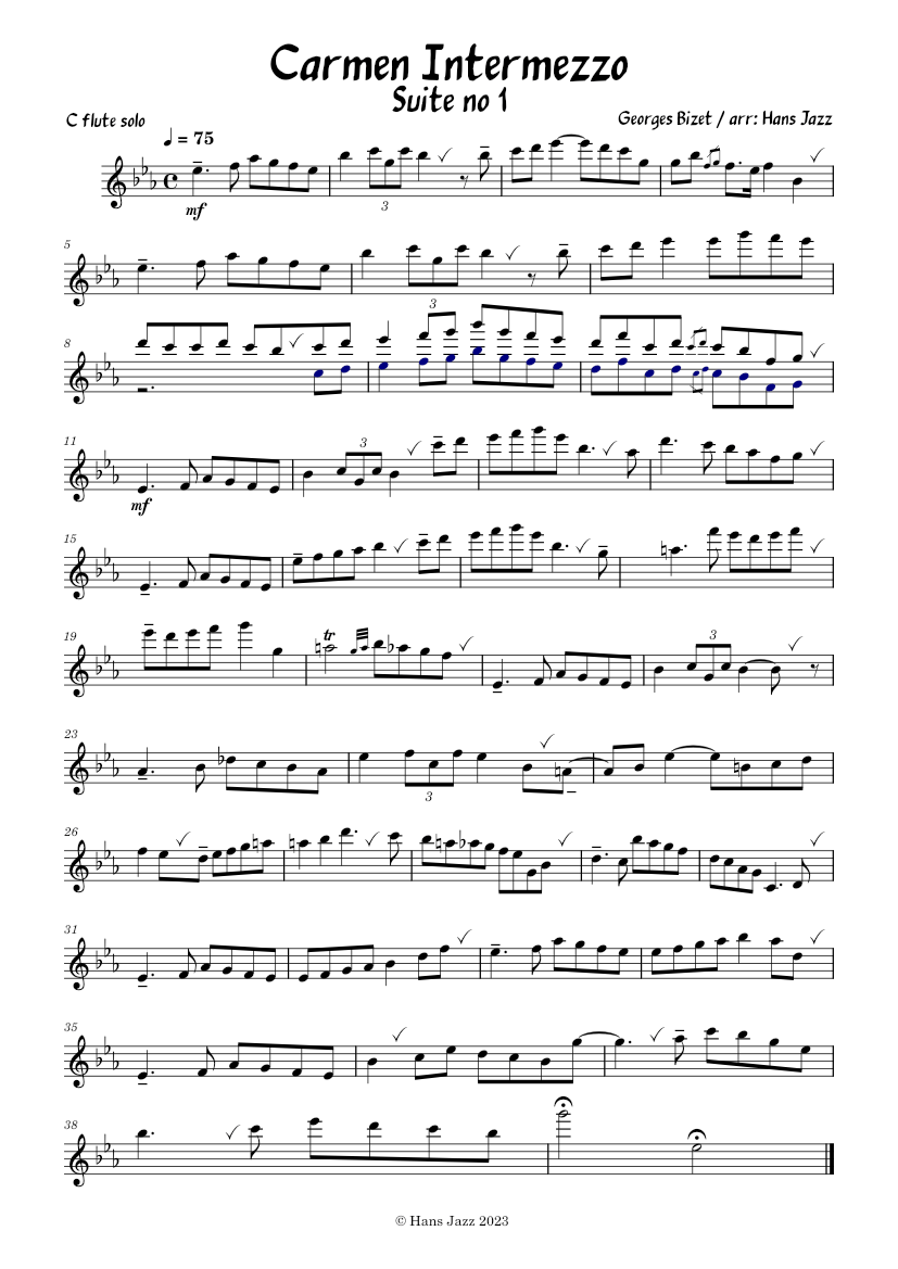 Carmen – Suite no 1 Intermezzo (C flute solo) Sheet Music for Flute ...