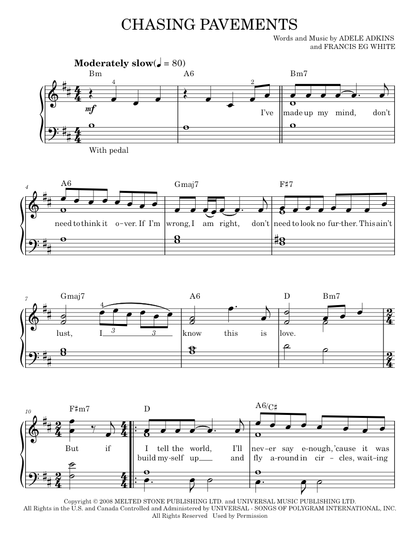 chasing pavements Sheet music for Piano by Adele Official | MuseScore.com