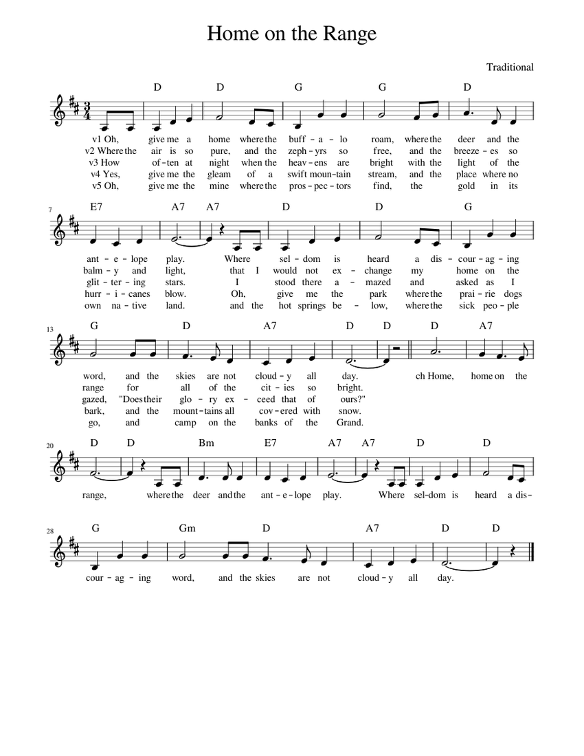 Traditional music - Home on the Range Sheet music for Piano (Solo ...