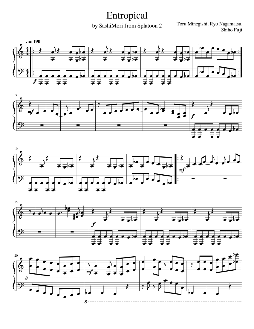 Entropical - Splatoon 2 (Piano Arrangement) Sheet music for Piano (Solo ...