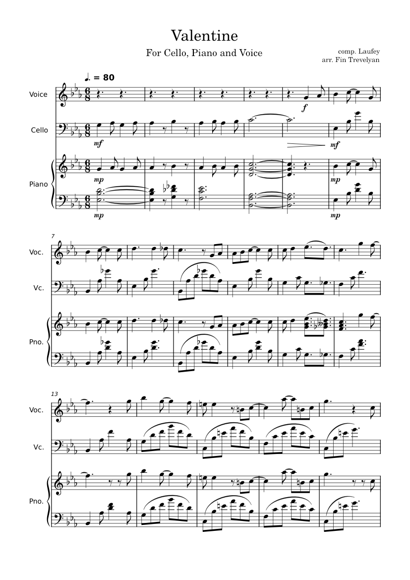 Valentine – Laufey Sheet Music for Piano, Cello, Voice (other) (Mixed ...