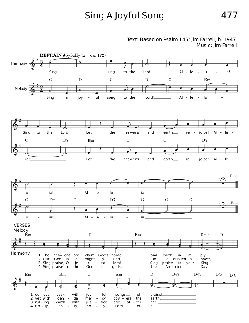 Sing a joyful song - Jim Farrell Sheet music for Synthesizer (Mixed ...