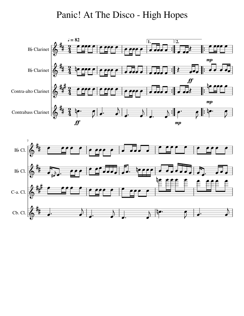 Panic! At The Disco - High Hopes Sheet music for Clarinet in b-flat ...