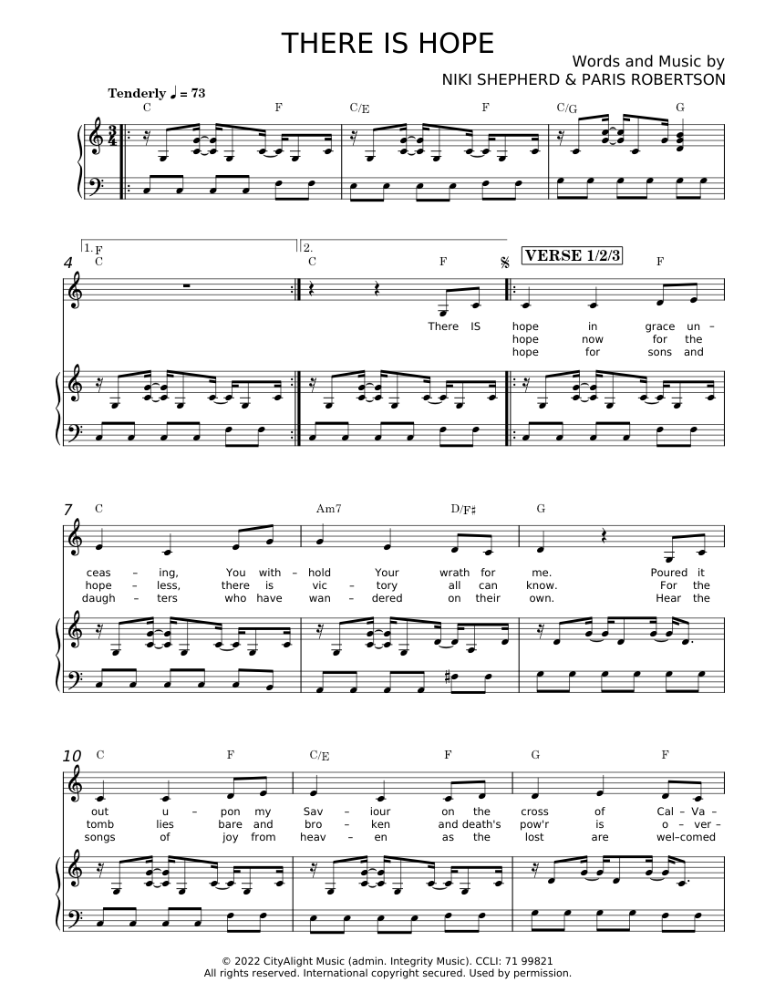 There Is Hope - CityAlight Sheet Music for Piano, Vocals (Mixed Trio ...