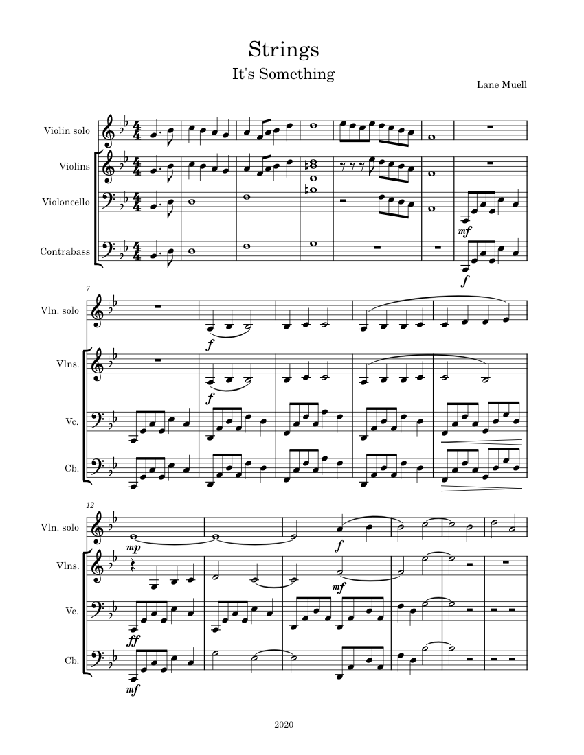 Strings in B-flat Sheet music for Contrabass, Violin, Cello, Strings group (String Quartet ...