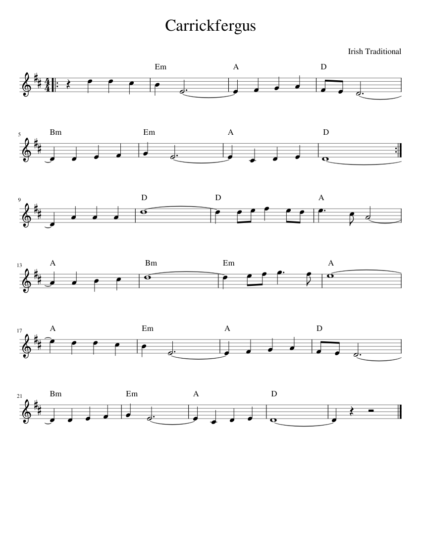 Carrickfergus Sheet music for Piano (Solo) Easy | Musescore.com