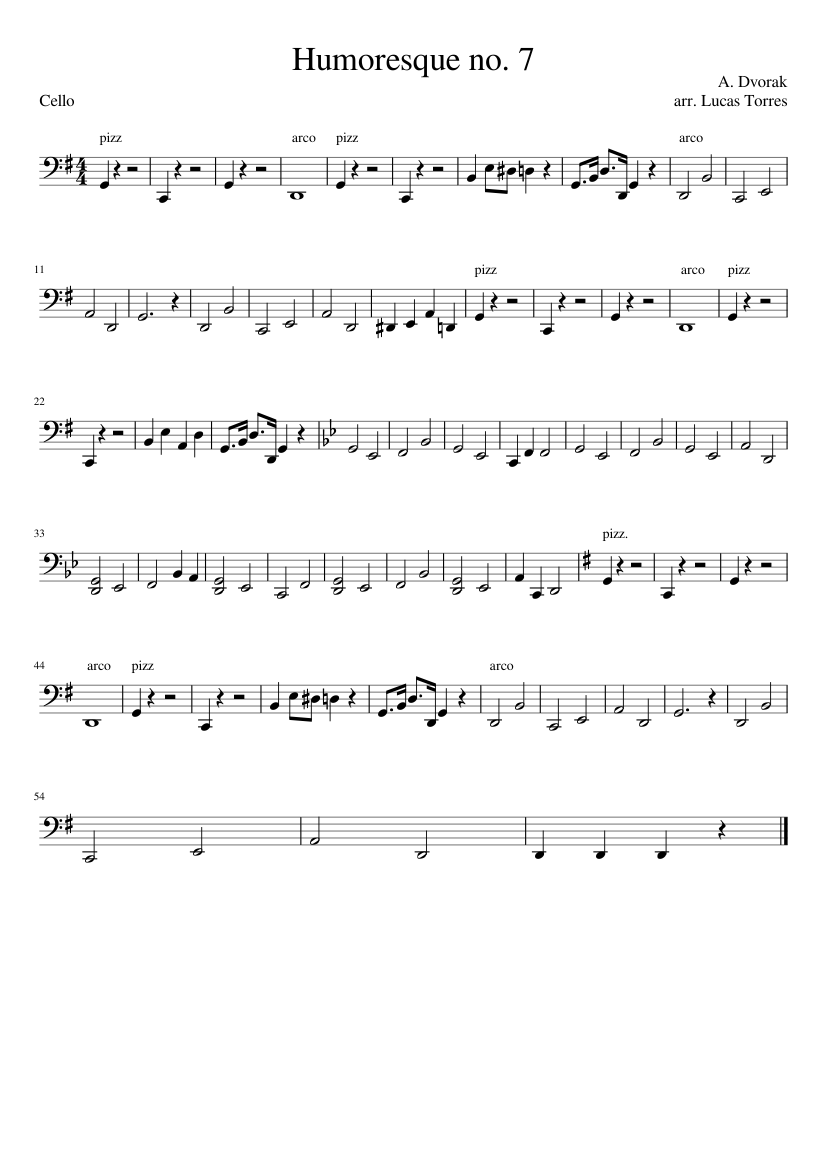 Humoresque no 7 cello Sheet music for Cello (Solo) | Musescore.com