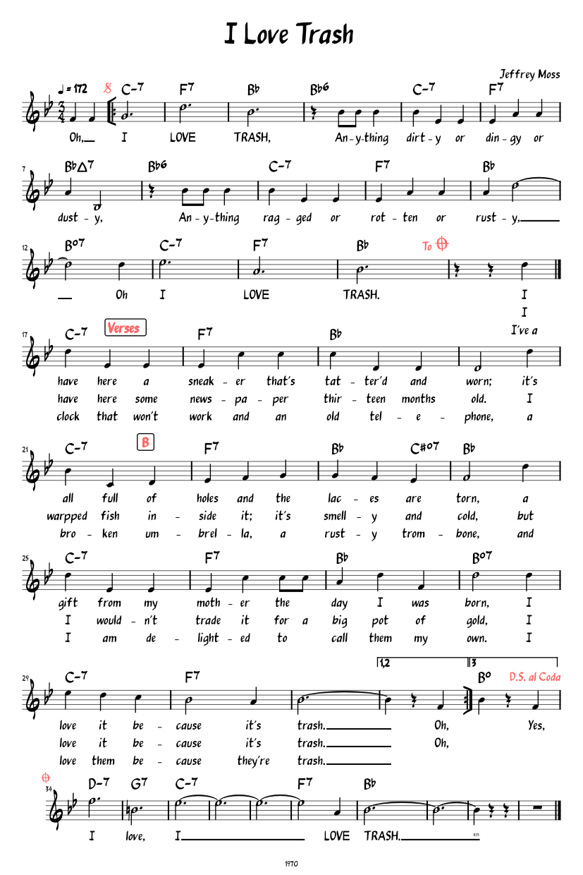 I Love Trash (Lead sheet with lyrics ) Sheet Music with Chords for ...