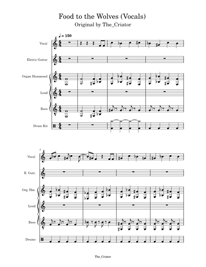 Food to the Wolves (Vocals) Sheet music for Organ, Flute piccolo ...