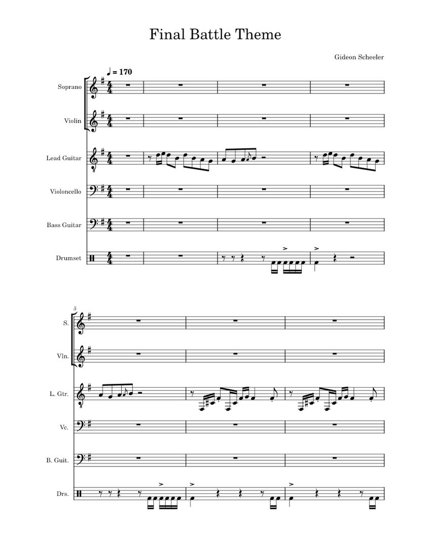 Final_Battle_Theme Sheet music for Soprano, Violin, Cello, Guitar ...