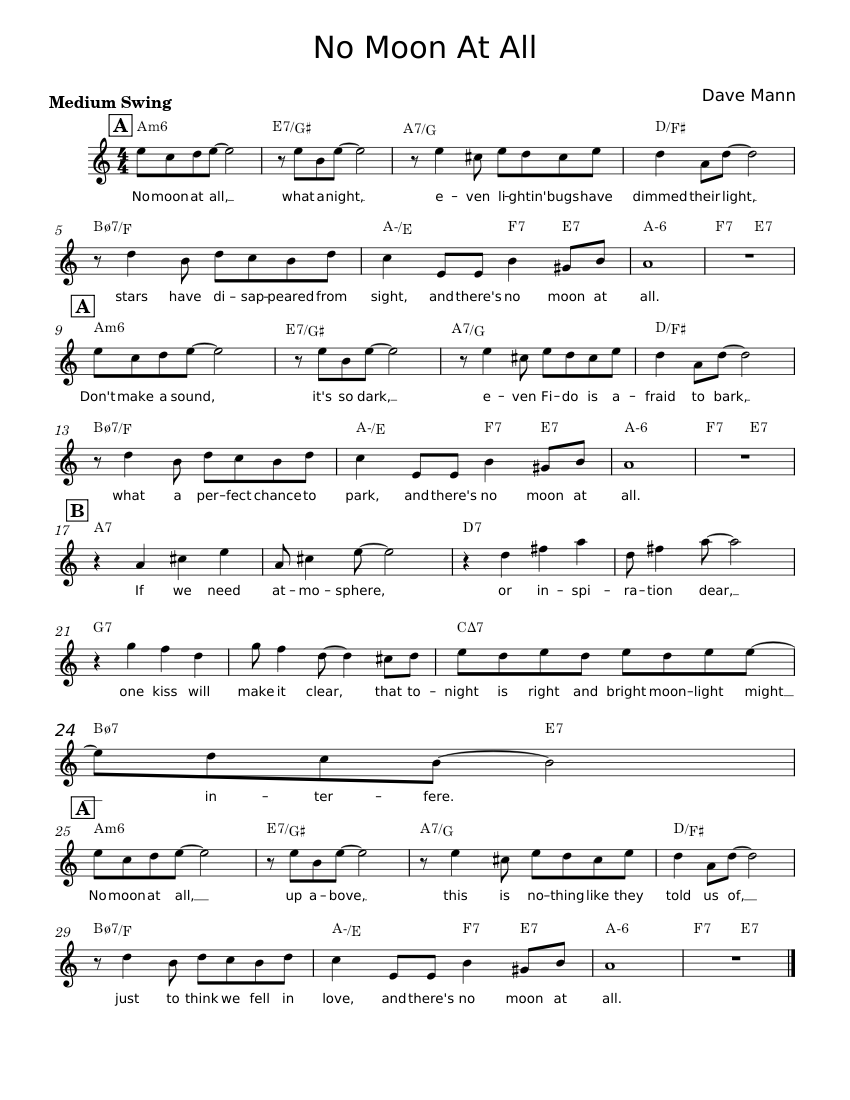 No Moon At All [lead sheet] - Arthur Kent and Dave Mann with lyrics by ...