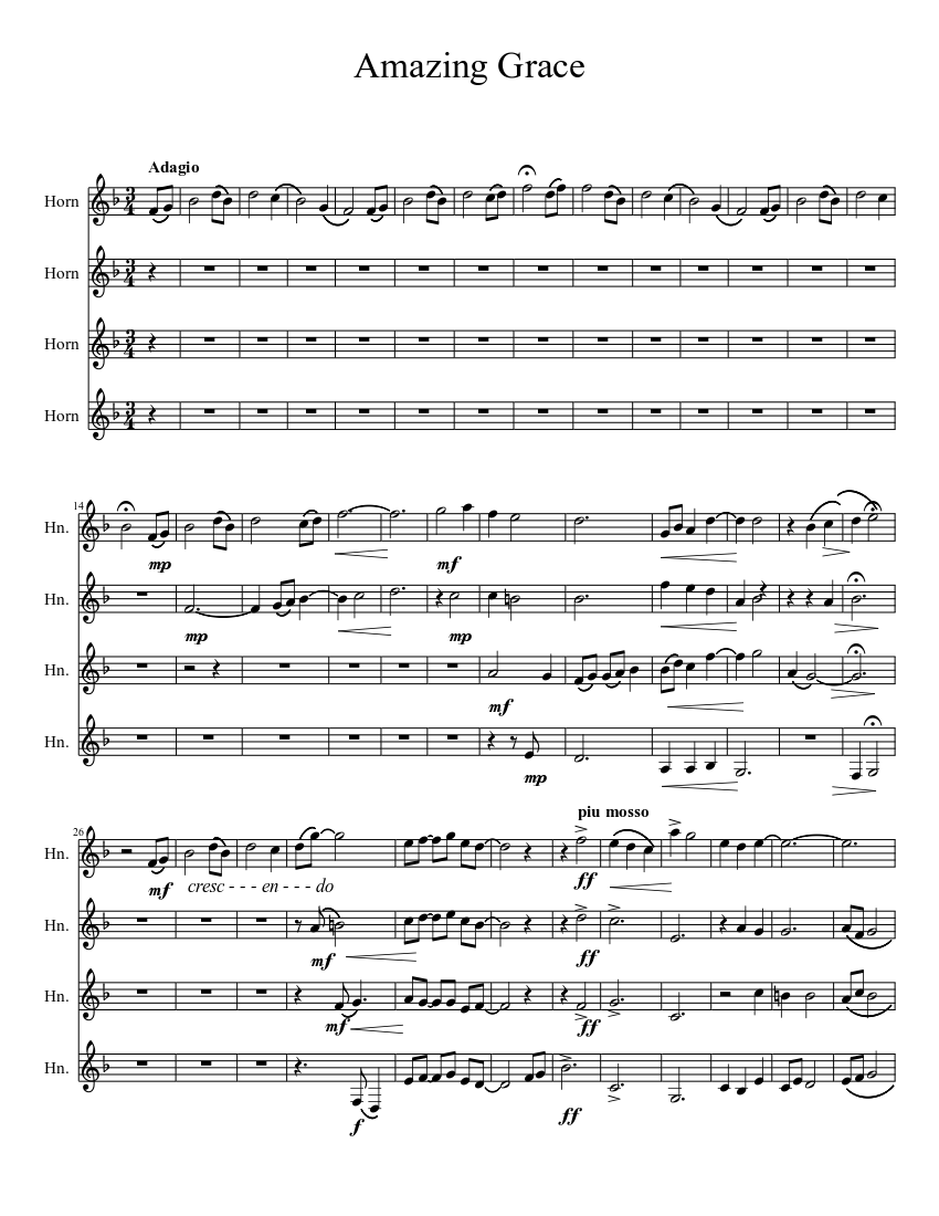 Amazing Grace Sheet music for French horn (Mixed Quartet) | Musescore.com