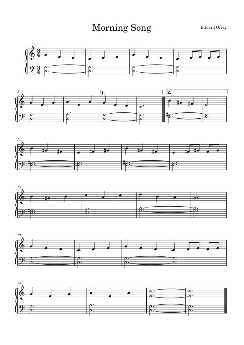 Morning Song-Grieg Sheet Music for Piano (Solo) easy | MuseScore.com