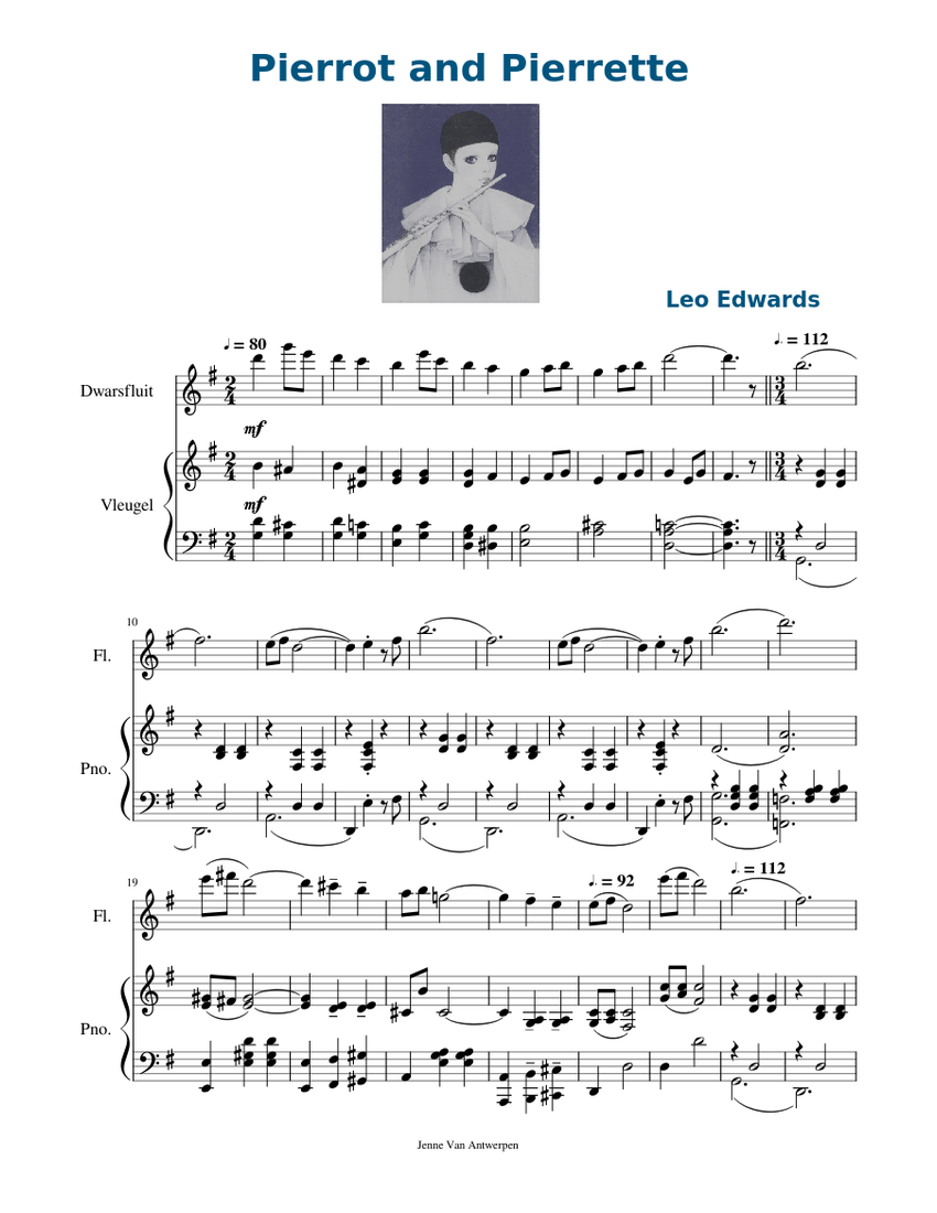 Pierrot and Pierrette Sheet music for Piano, Flute (Solo) | Musescore.com