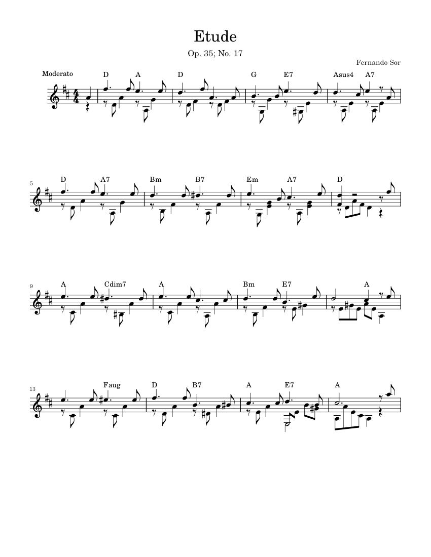 Study in D - Fernando Sor Sheet music for Piano (Solo) Easy | Musescore.com