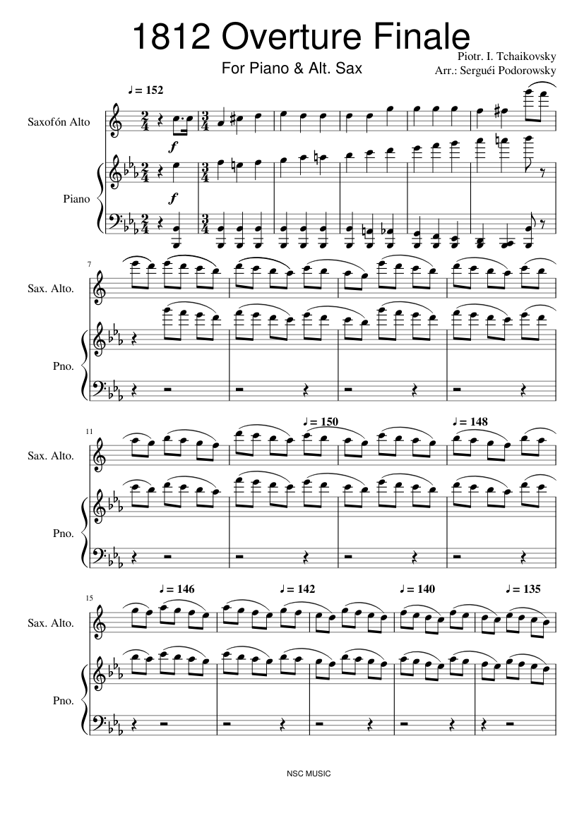 1812 Overture Finale Sheet Music for Piano, Saxophone alto (Solo ...