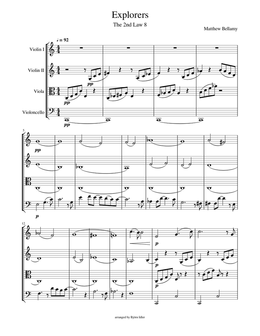 Muse - Explorers Sheet music for Violin, Viola, Cello (String Quartet ...