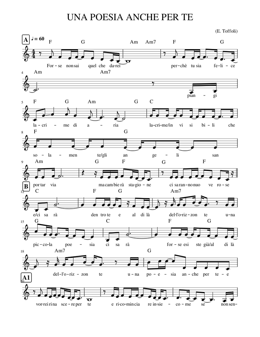 UNA POESIA ANCHE PER TE Sheet music for Piano (Solo) Easy | Musescore.com
