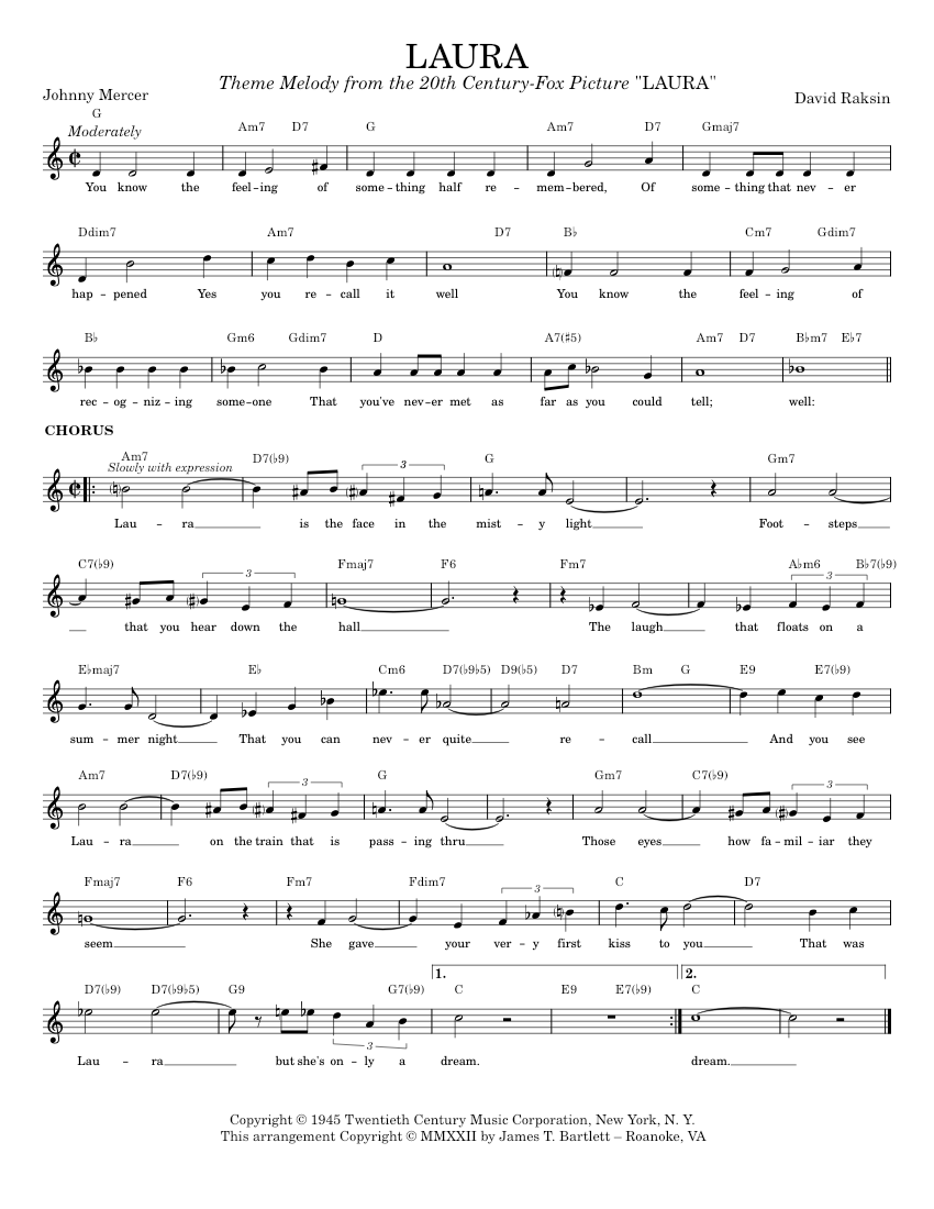 Laura [lead sheet] Sheet music for Clarinet in b-flat (Solo ...