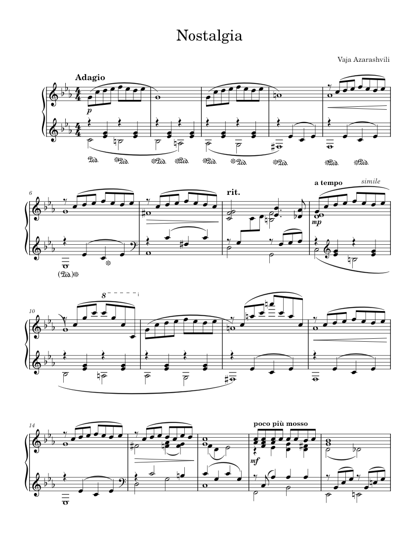 Nostalgia – Vaja Azarashvili Sheet music for Piano (Solo) | Musescore.com