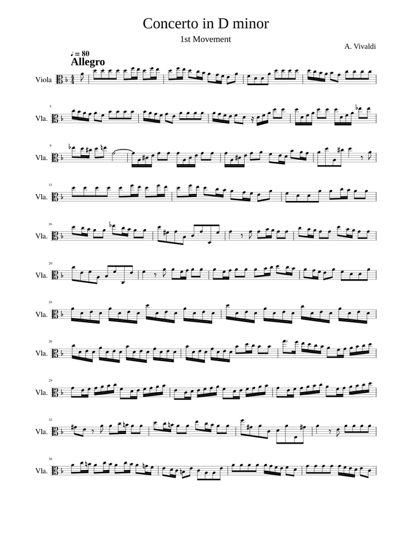 Vivaldi Concerto in D minor Viola Sheet music for Viola (Solo ...