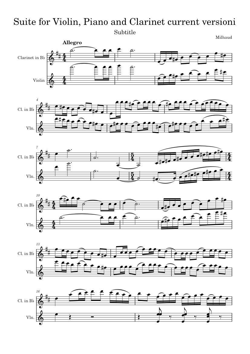 Suite for Clarinet, Violin and Piano o.p. 157b – Darius Milhaud Suite ...