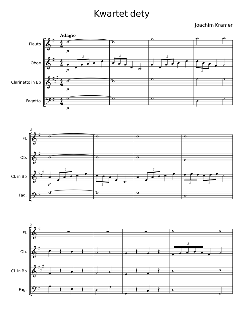 Kwartet dęty - Joachim Kramer Sheet music for Flute, Oboe, Bassoon ...