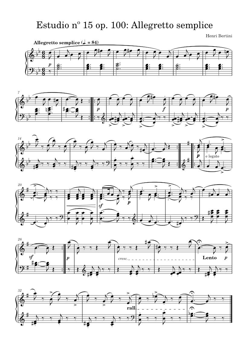 25 Etudes faciles et progressives, Op.100 – Henri Bertini (Estudio nº15 ...