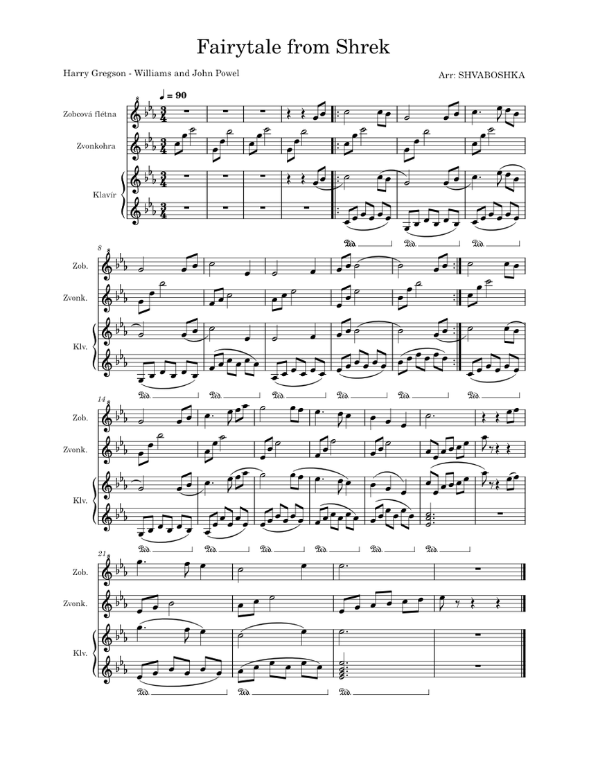 Fairytale – Harry Gregson-Williams from Shrek Sheet music for Piano ...