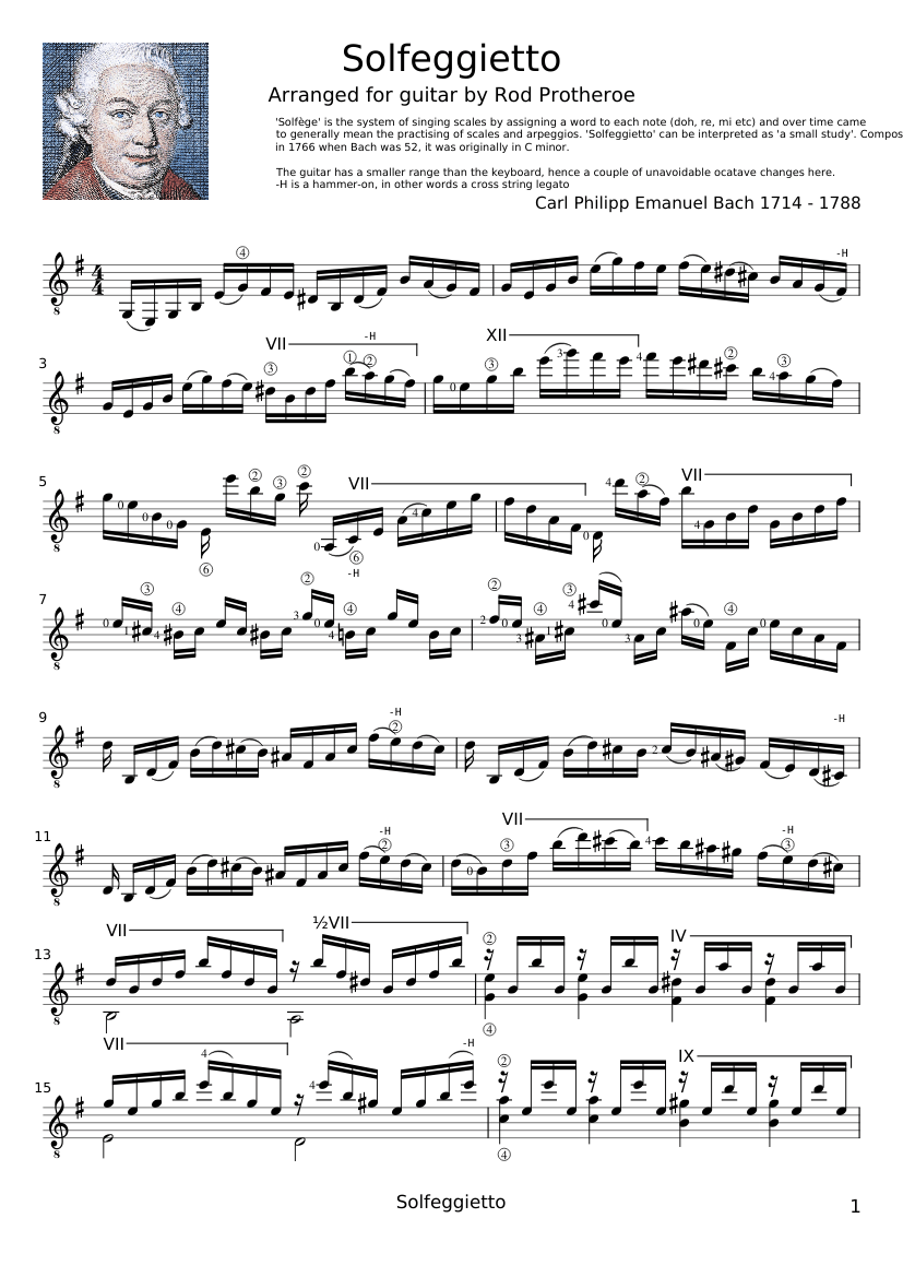 Solfeggietto - C P E Bach Sheet Music for Guitar (Solo) | MuseScore.com