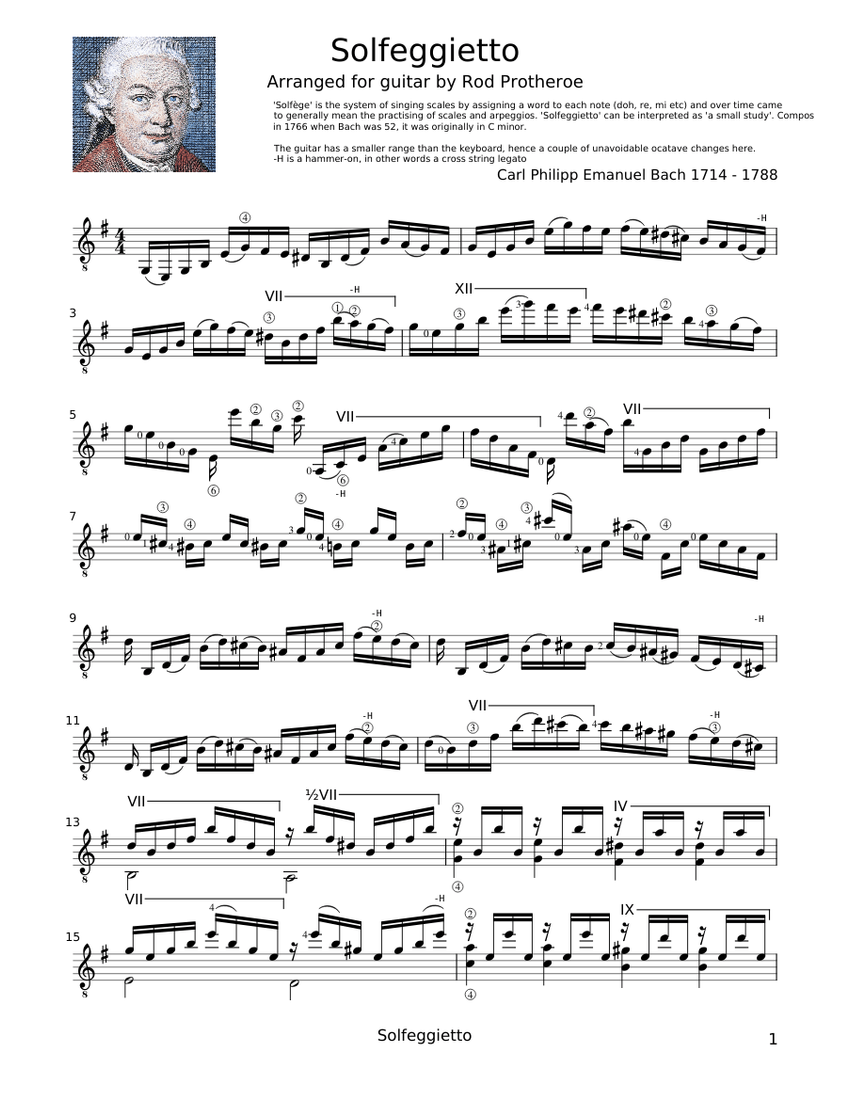 Solfeggietto - C P E Bach Sheet music for Guitar (Solo) | Musescore.com