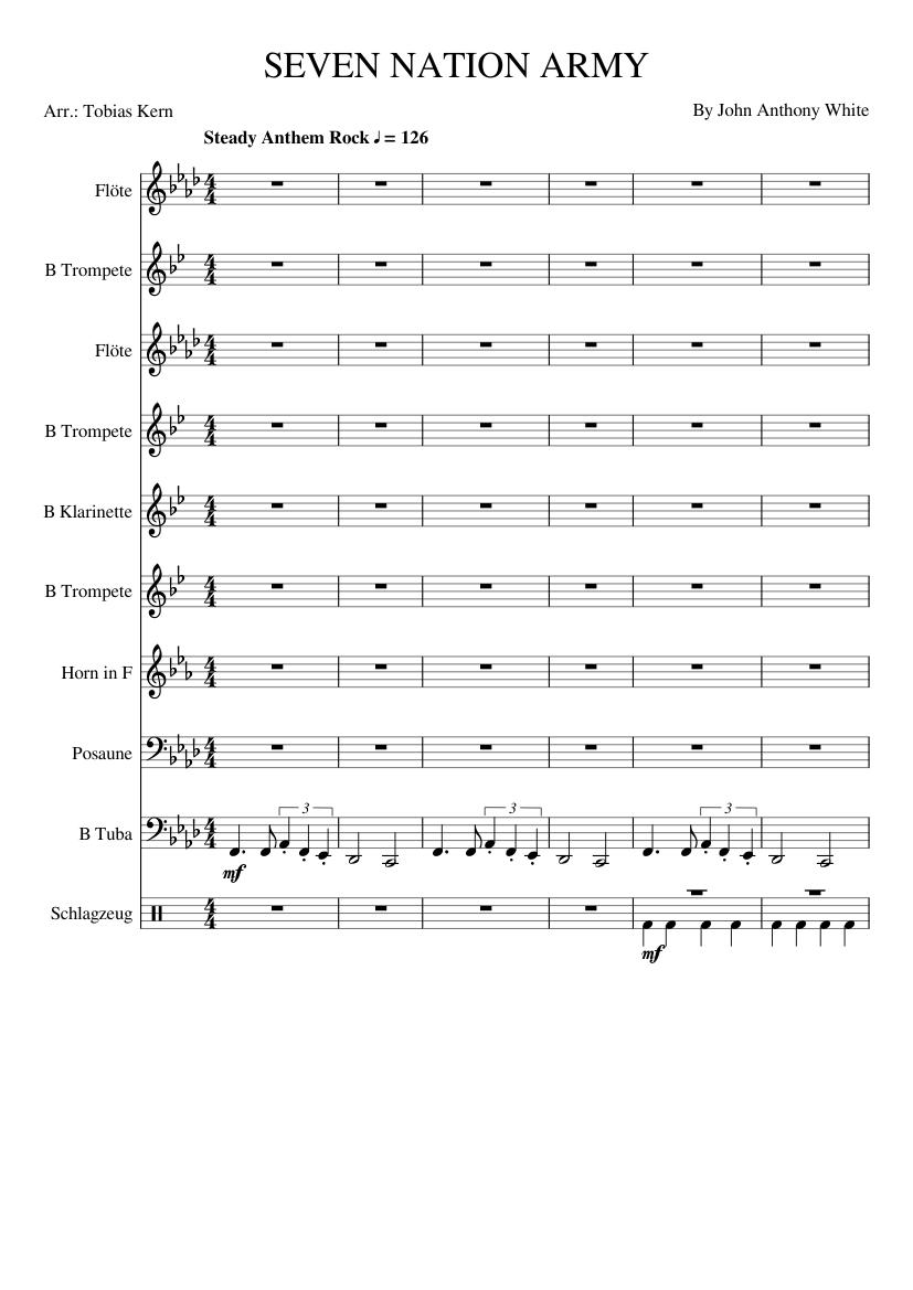 SEVEN NATION ARMY Sheet music for Trombone, Tuba, Flute, Clarinet in b ...