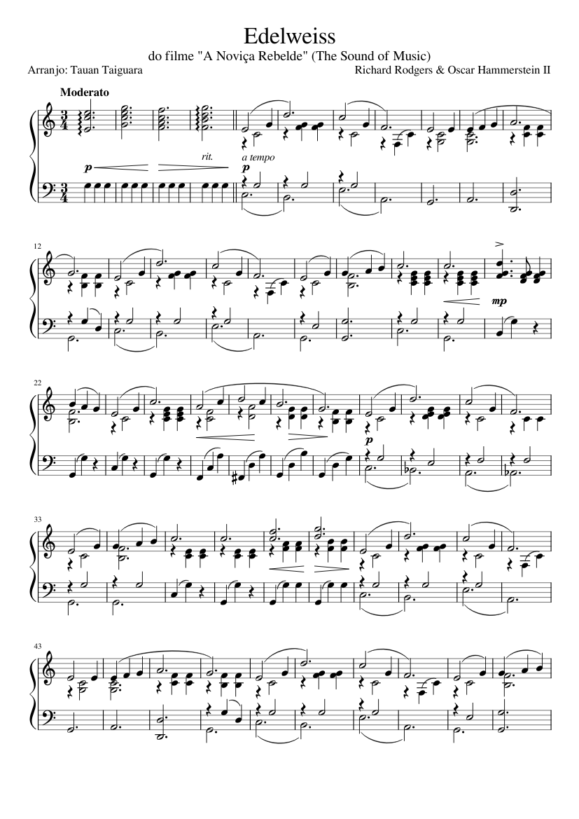 Edelweiss (piano) Sheet music for Piano (Solo) Easy | Musescore.com