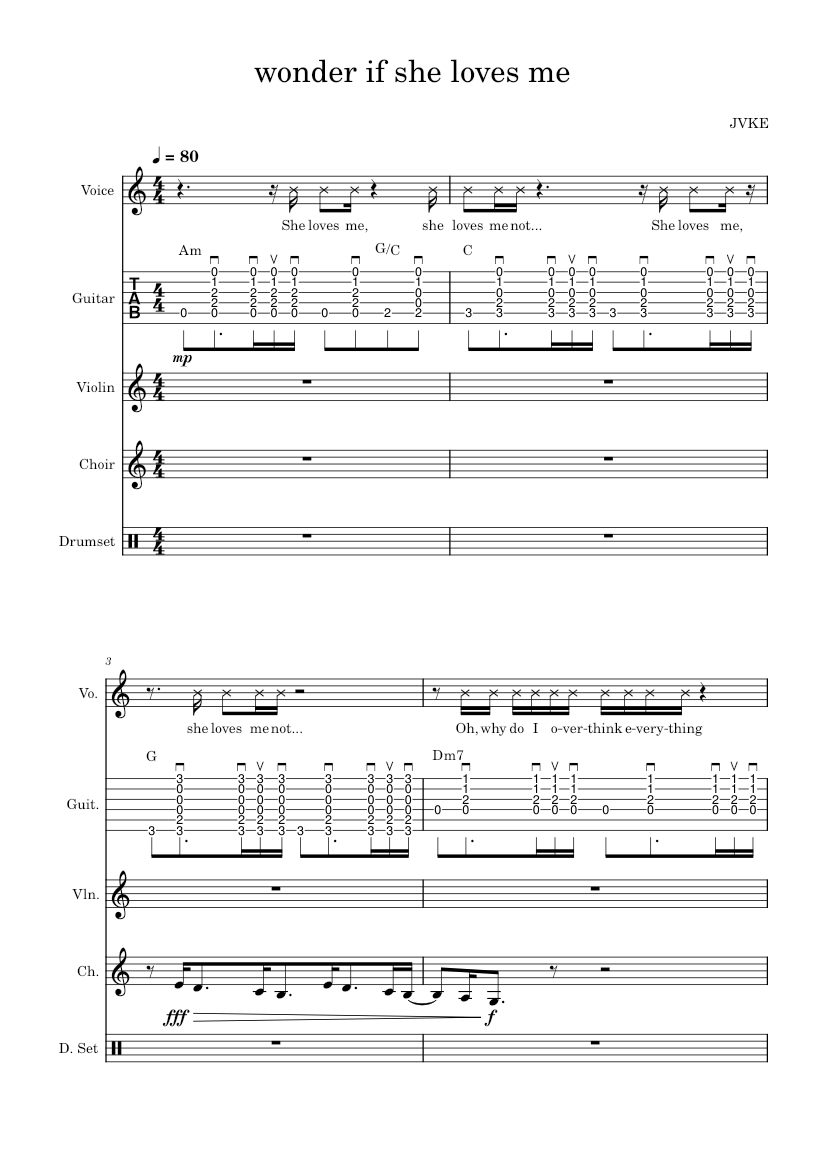 Wonder if she loves me – JVKE Sheet Music for Violin, Guitar, Drum ...