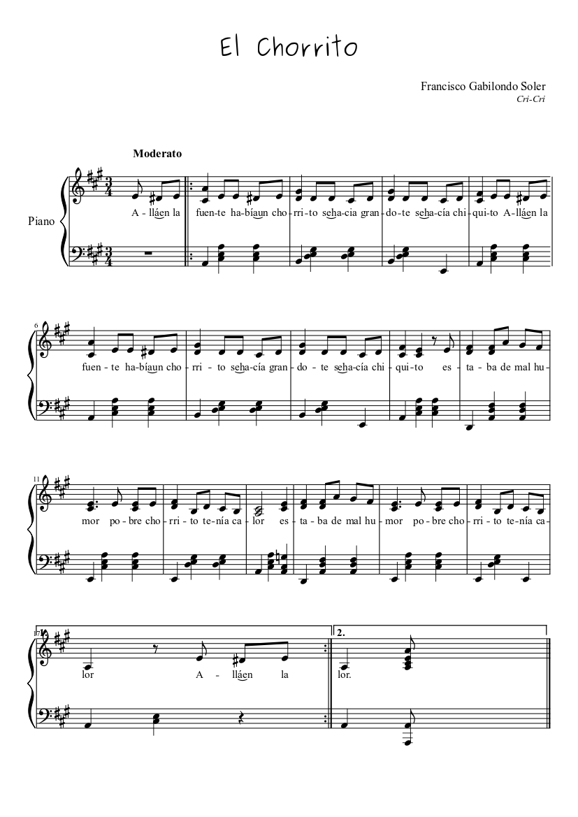 El Chorrito Sheet music for Piano (Solo) | Musescore.com
