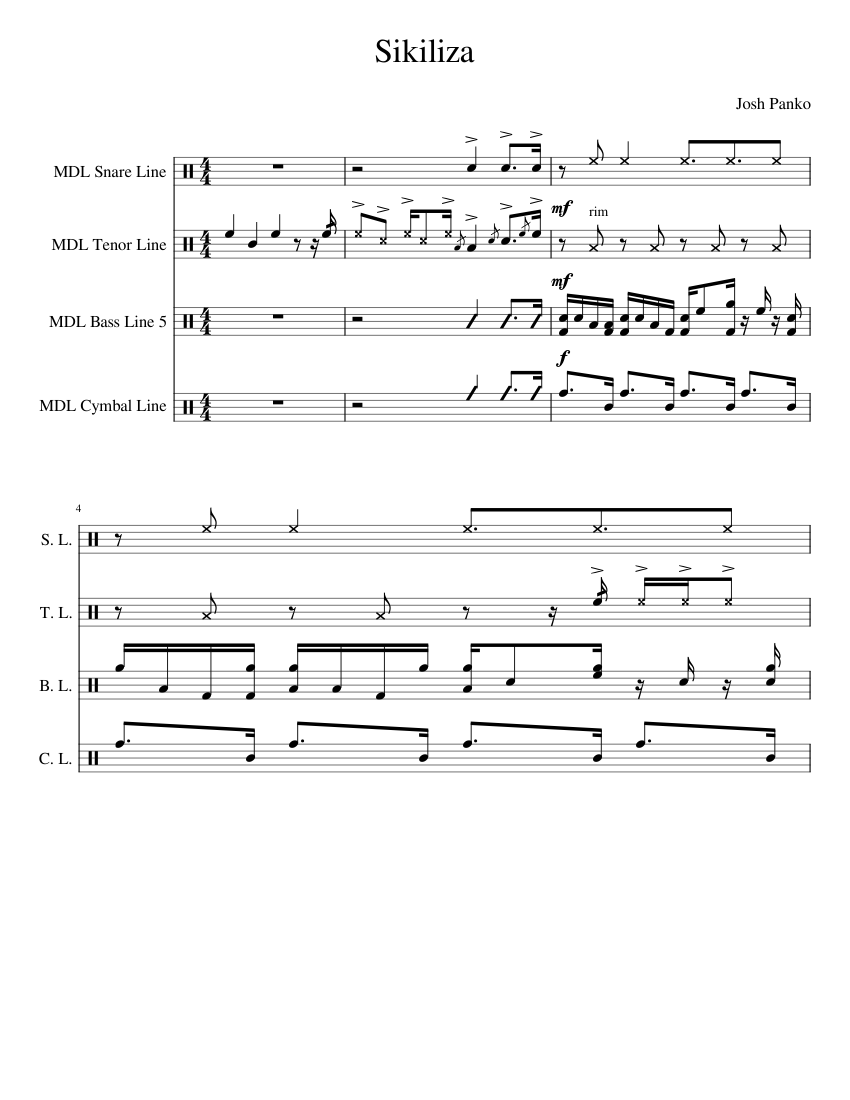 Conga Sheet music for Snare drum, Crash, Tenor drum, Bass drum ...