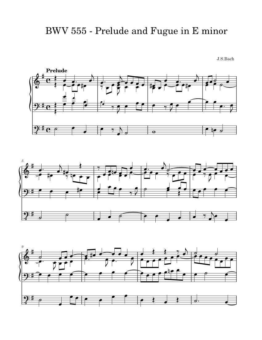BWV 555 - Prelude and Fugue in E minor Sheet Music for Organ (Solo ...