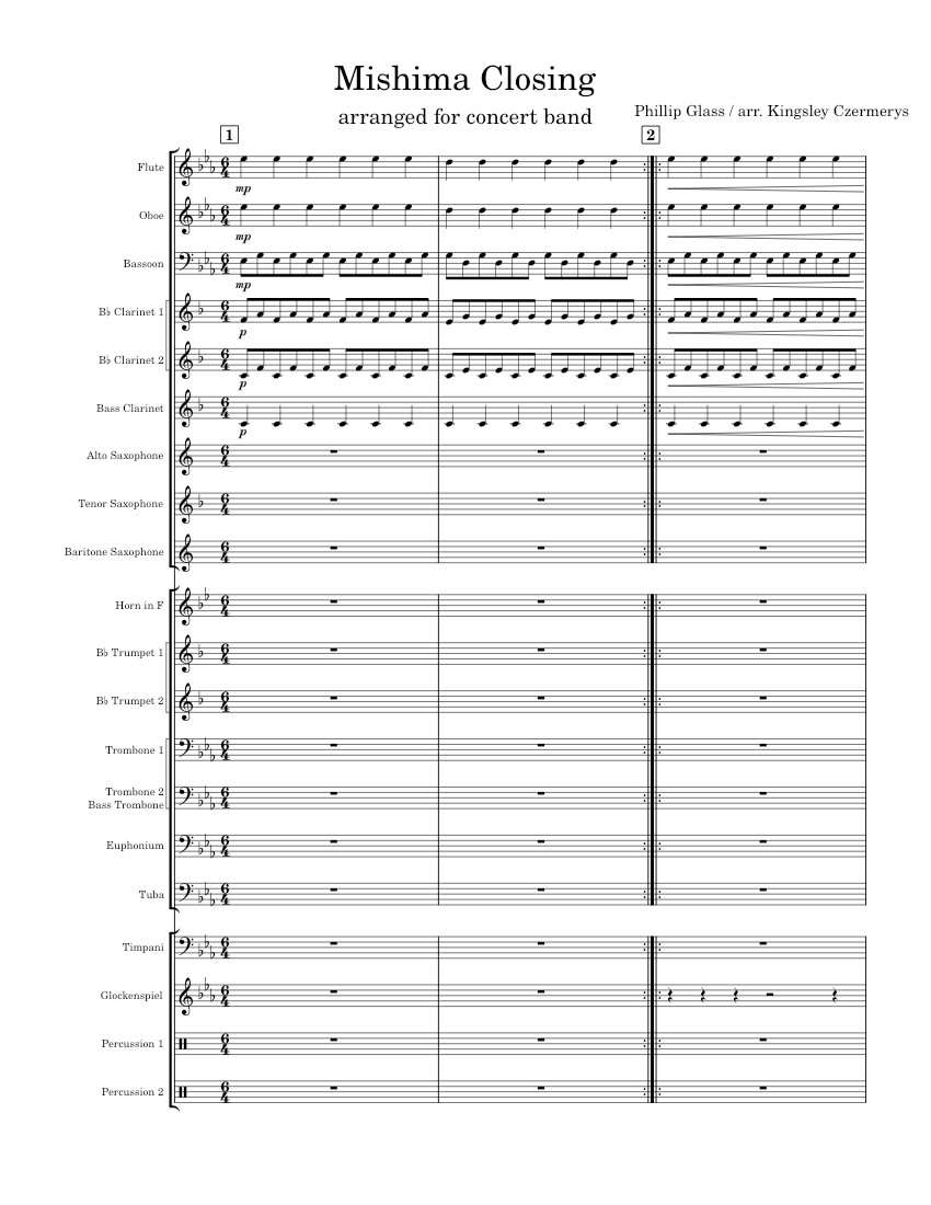 Mishima closing- Phillip Glass/arr. Kingsley Czermerys Sheet Music for ...