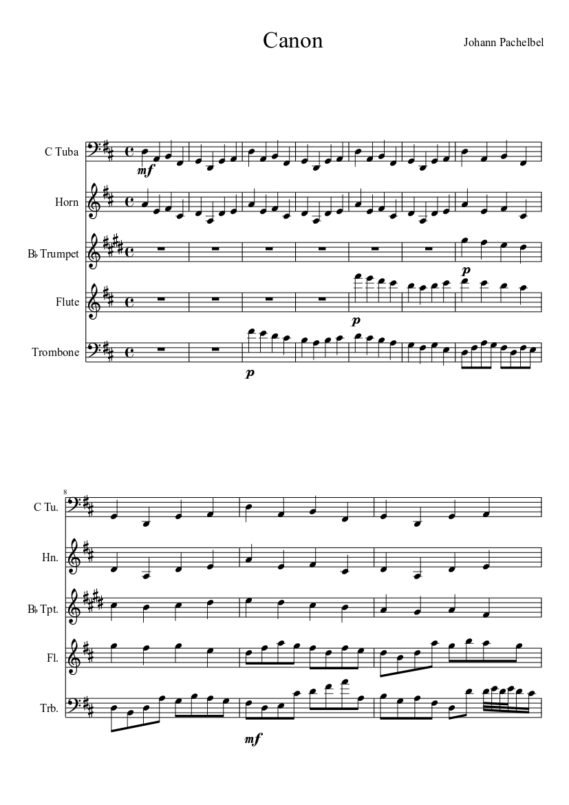 Canon Sheet music for Trombone, Tuba, Flute, Trumpet other (Mixed ...