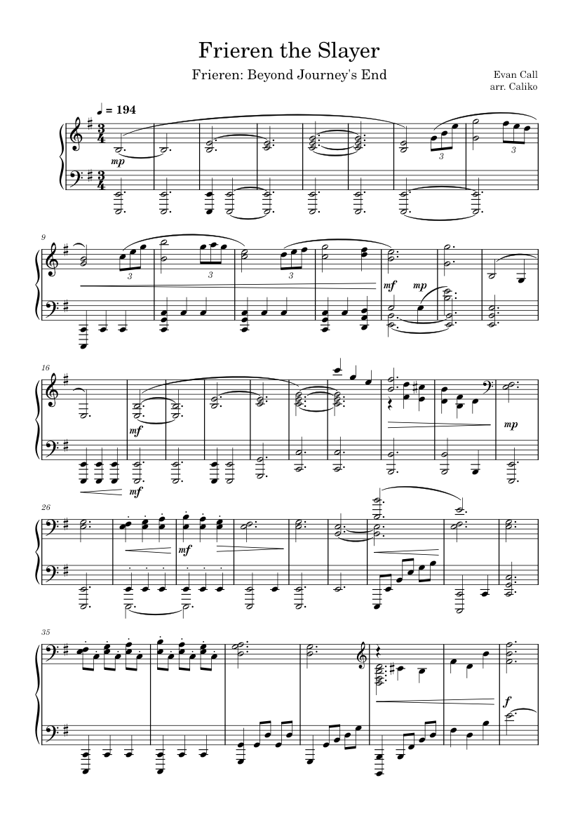 Frieren the Slayer - Frieren: Beyond Journey's End OST Piano Solo Sheet ...