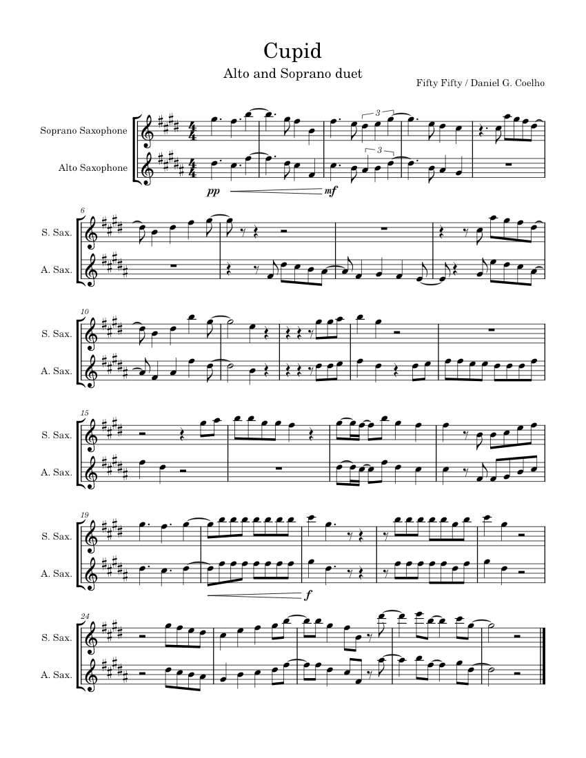 Cupid – FIFTY FIFTY Alto and Soprono duet Sheet Music for Saxophone ...