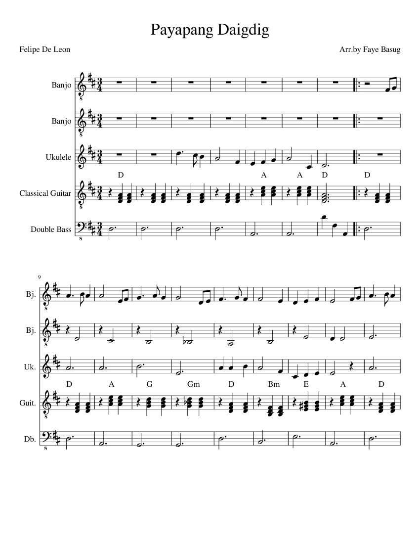 Payapang Daigdig Sheet music for Contrabass, Guitar, Ukulele, Banjo ...