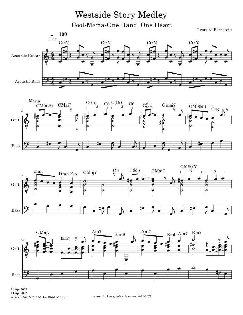 West Side Story Medley – Leonard Bernstein Sheet music for Guitar, Bass ...