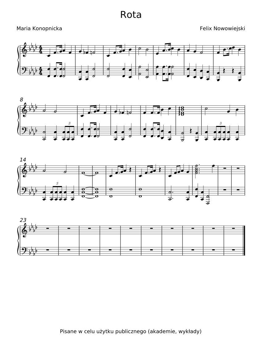 Rota – Felix Nowowiejski;Maria Konopnicka Sheet music for Piano (Piano ...