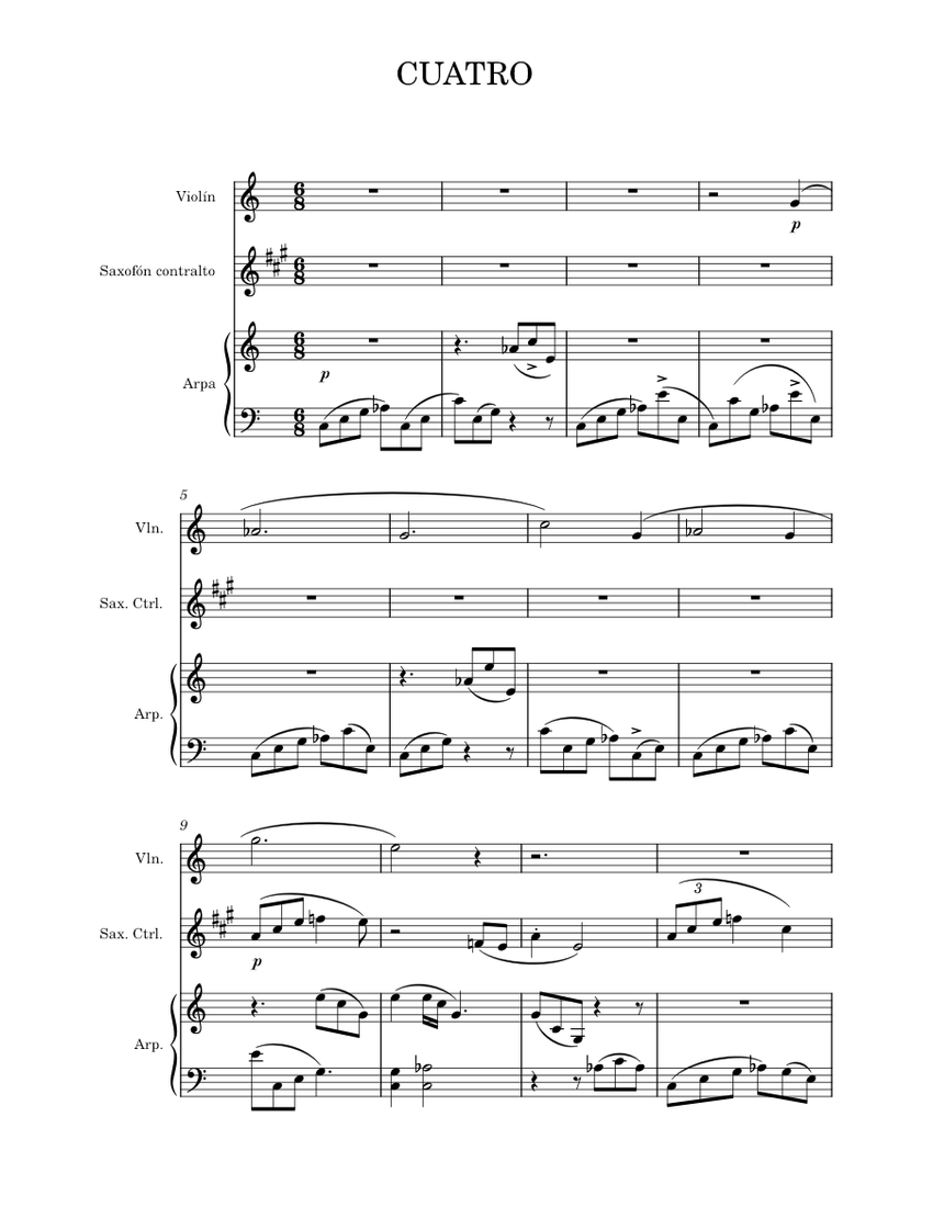 CUATRO Sheet music for Saxophone alto, Violin, Harp (Mixed Trio ...