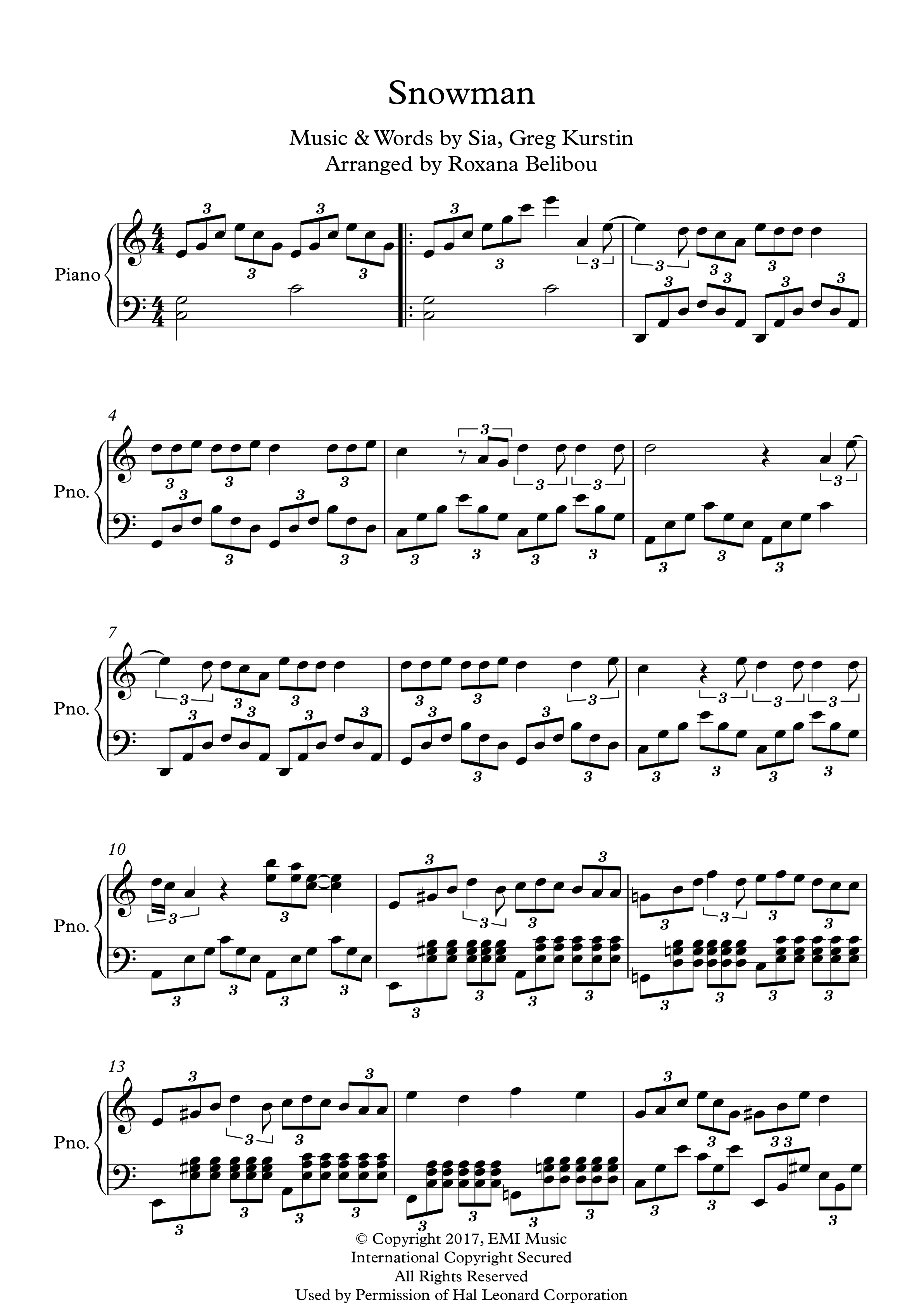 Play Official version of Snowman Sheet Music by Sia for Piano ...