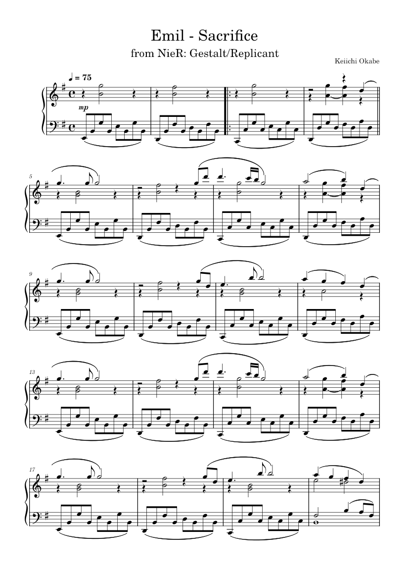 "Emil - Sacrifice" – Keiichi Okabe (from Nier: Gestalt/Replicant) Sheet ...