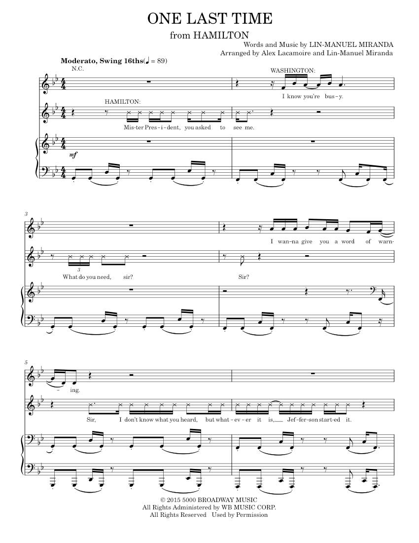 Play Official version of One Last Time (from Hamilton) sheet music by ...