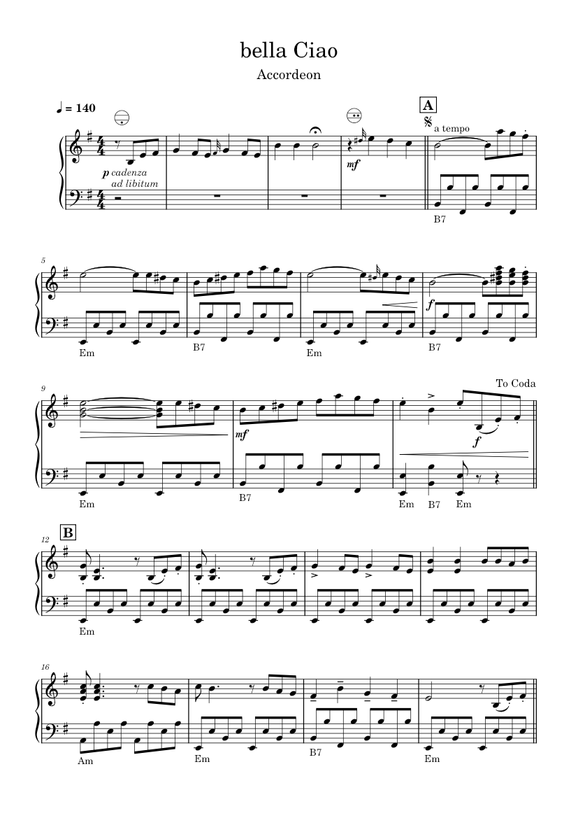 Bella ciao – La Casa de Papel Bella ciao (for accordion) Sheet Music ...